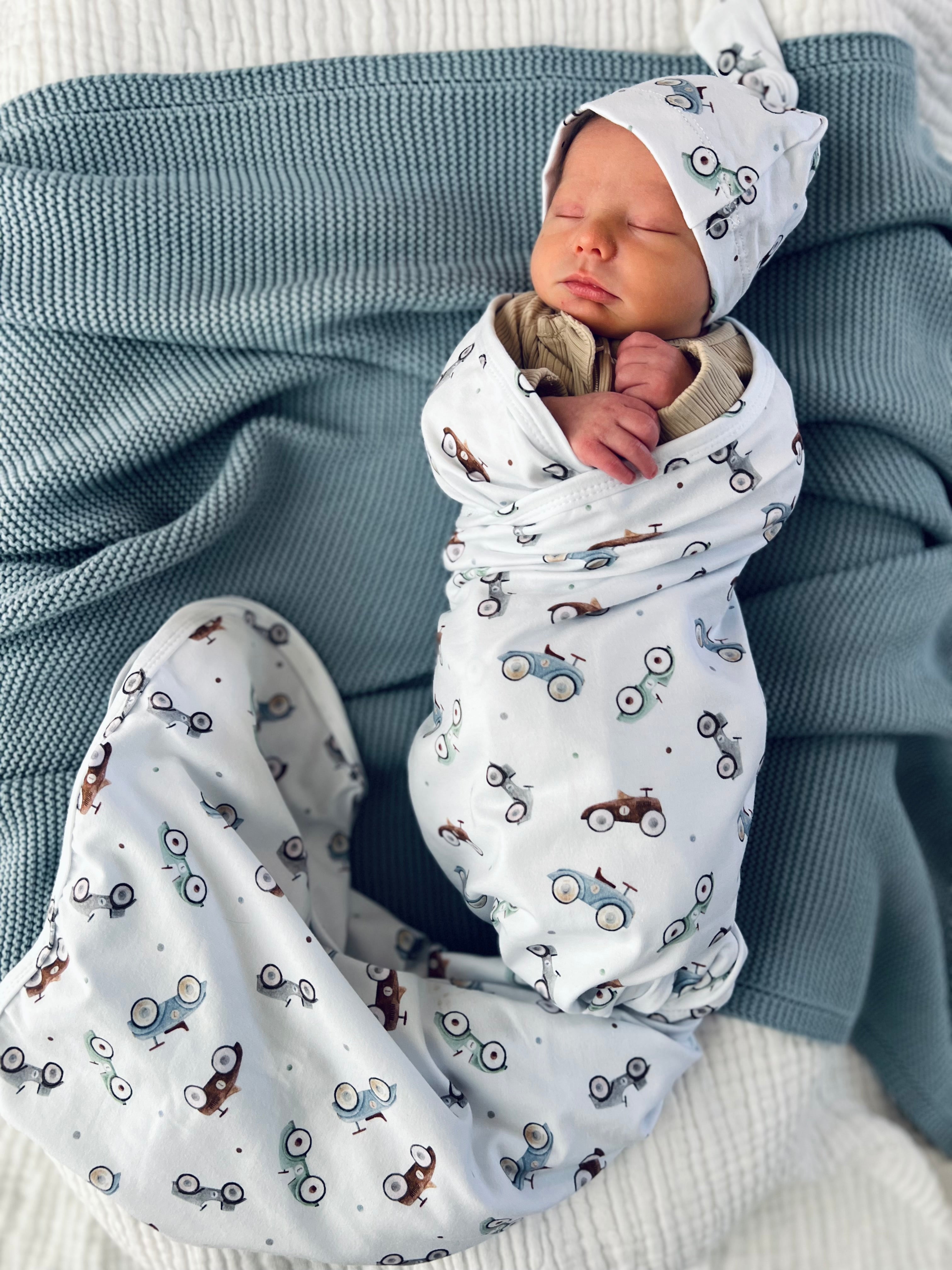 Cuddle Bug & Co Organic Jersey Baby Wrap Set Cars