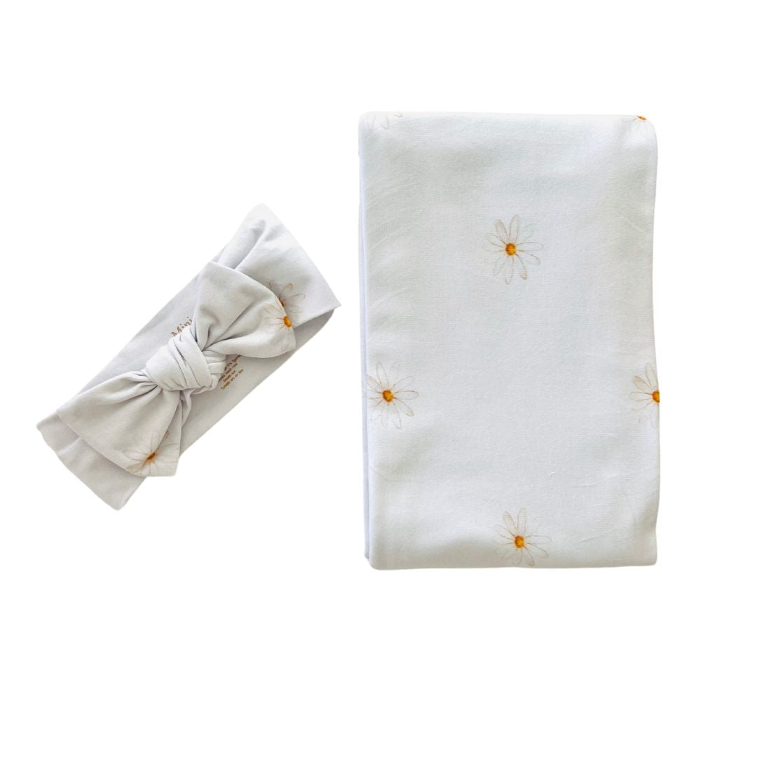Mini & Me Organic Jersey Baby Wrap Set Daisy – Cuddle Bug & Co